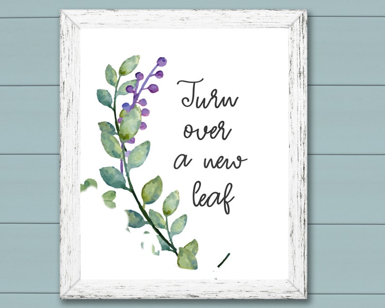 Turn Over a New Leaf Printable Wall Art Motivational Quote - Etsy