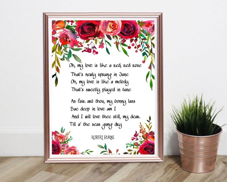 Oh My Love is Like A Red Red Rose Print, Robert Burns Love Poem ...