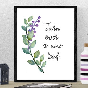 Turn Over a New Leaf Printable Wall Art Motivational Quote - Etsy