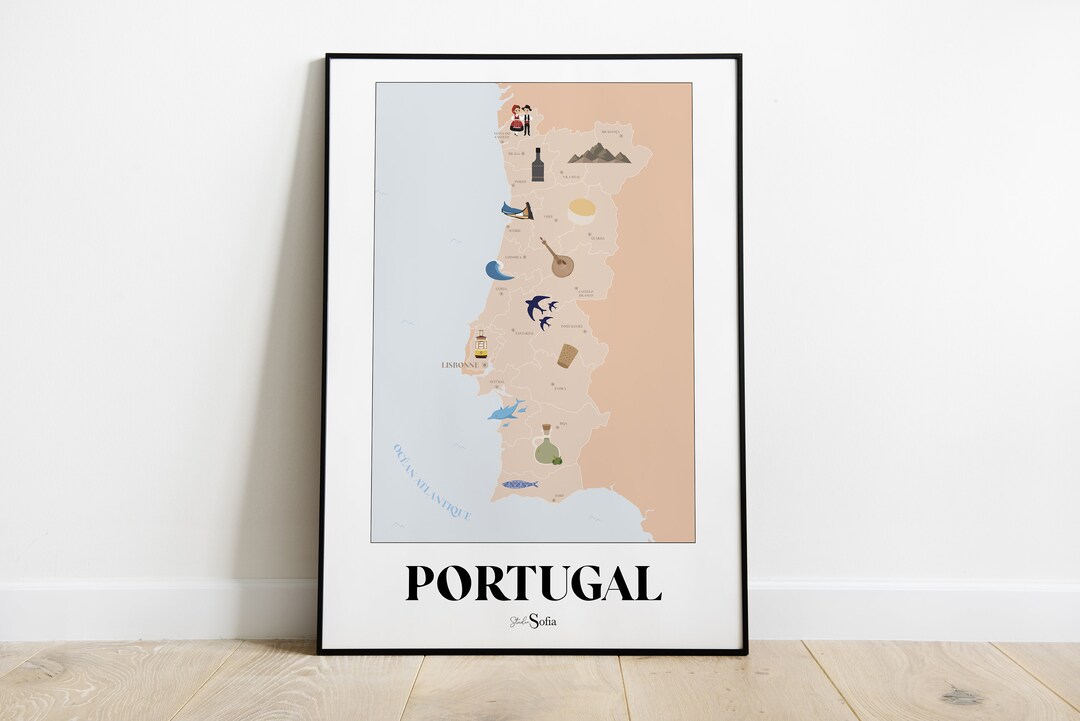 Poster map of Portugal - Etsy