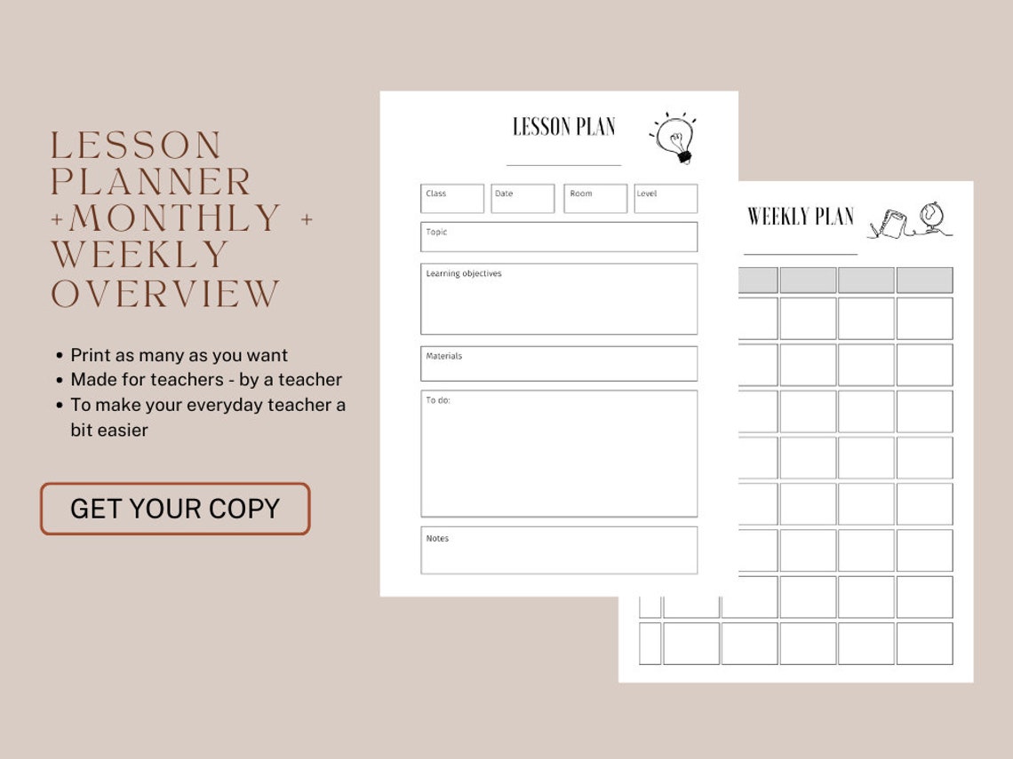 Lesson Plan Monthly Overview Weekly Lesson Planner - Etsy