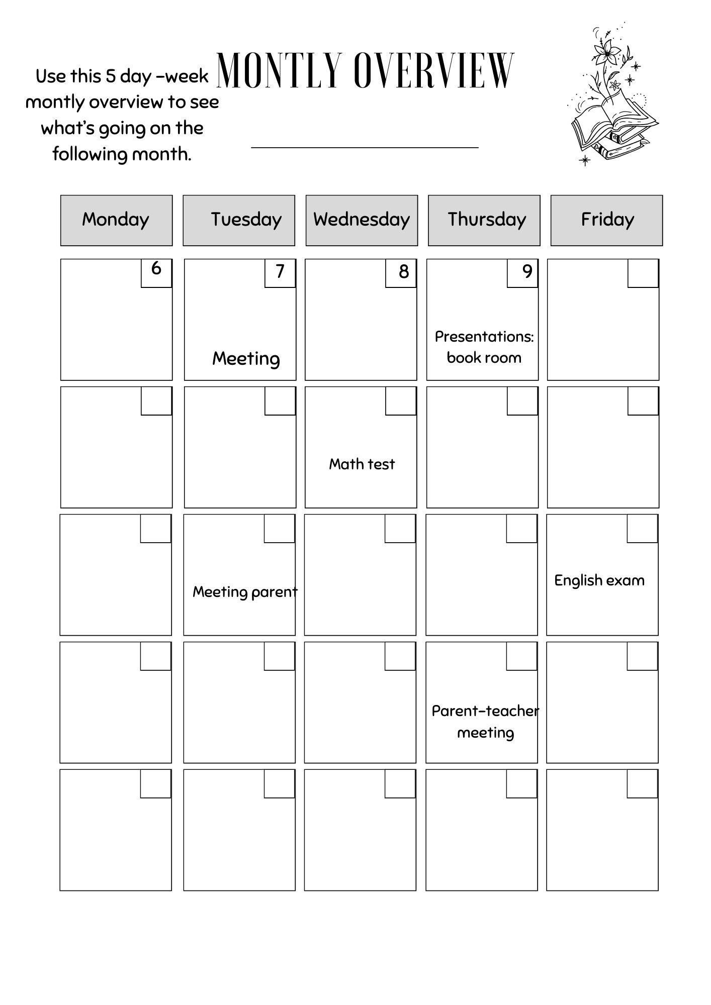 Lesson Plan Monthly Overview Weekly Lesson Planner - Etsy