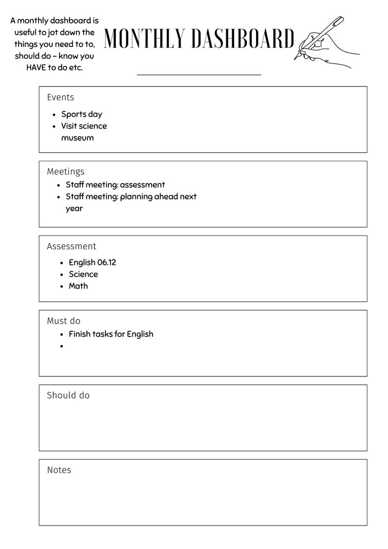 Lesson Plan Monthly Overview Weekly Lesson Planner - Etsy