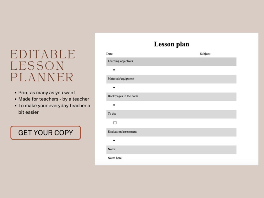 Editable Lesson Planner - Google Docs - Etsy