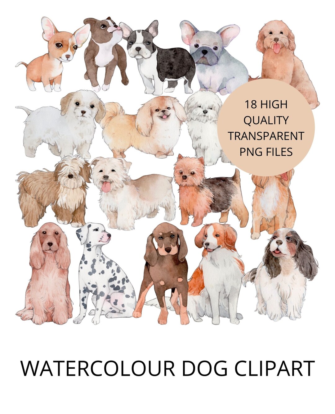 INSTANT DOWNLOAD Watercolour Cute Dog Puppy Puppies Clipart Digital ...