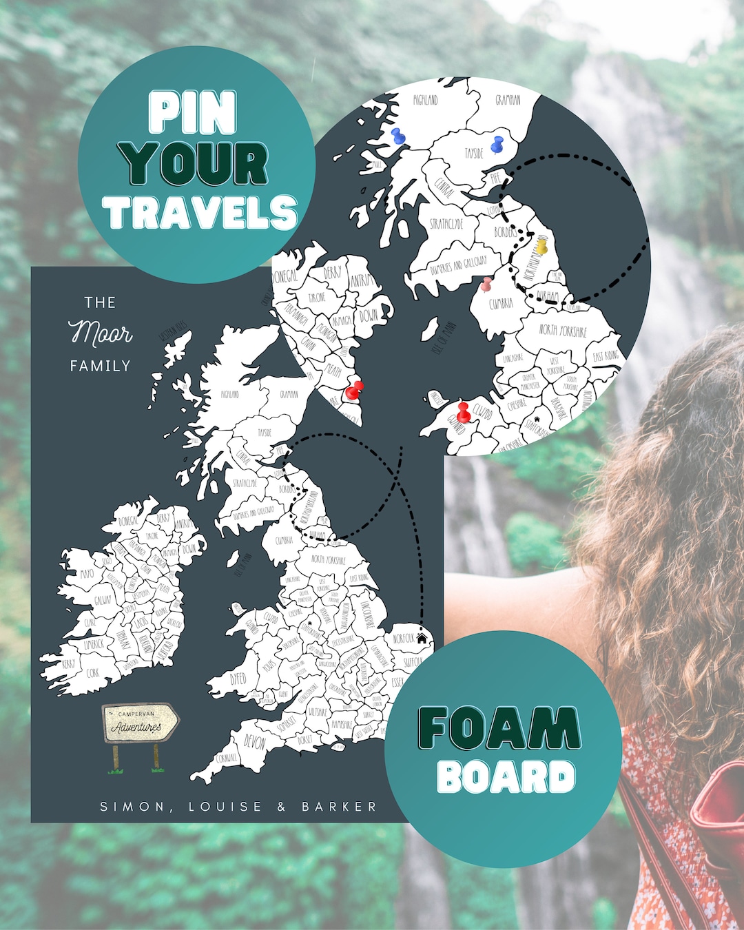 Personalised Travel Map, Pin Your Travels, Travel Adventure Map, Pin ...