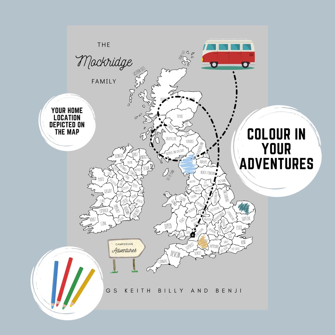 Personalised Caravan Gift, Colour in Map, Travel Adventure Map ...