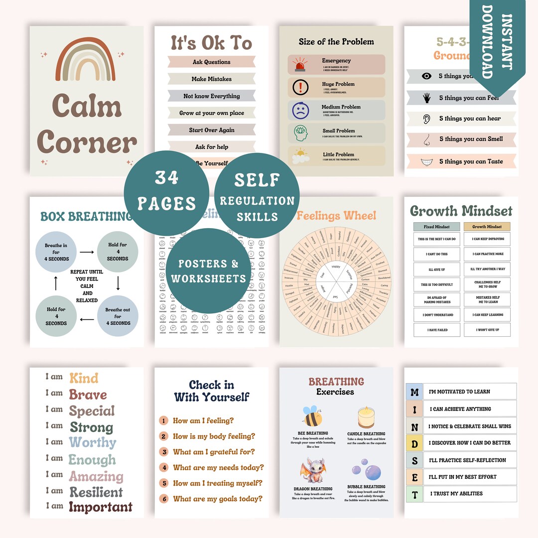 34 Calm Corner Classroom Resource Calming Down Printable Worksheets ...