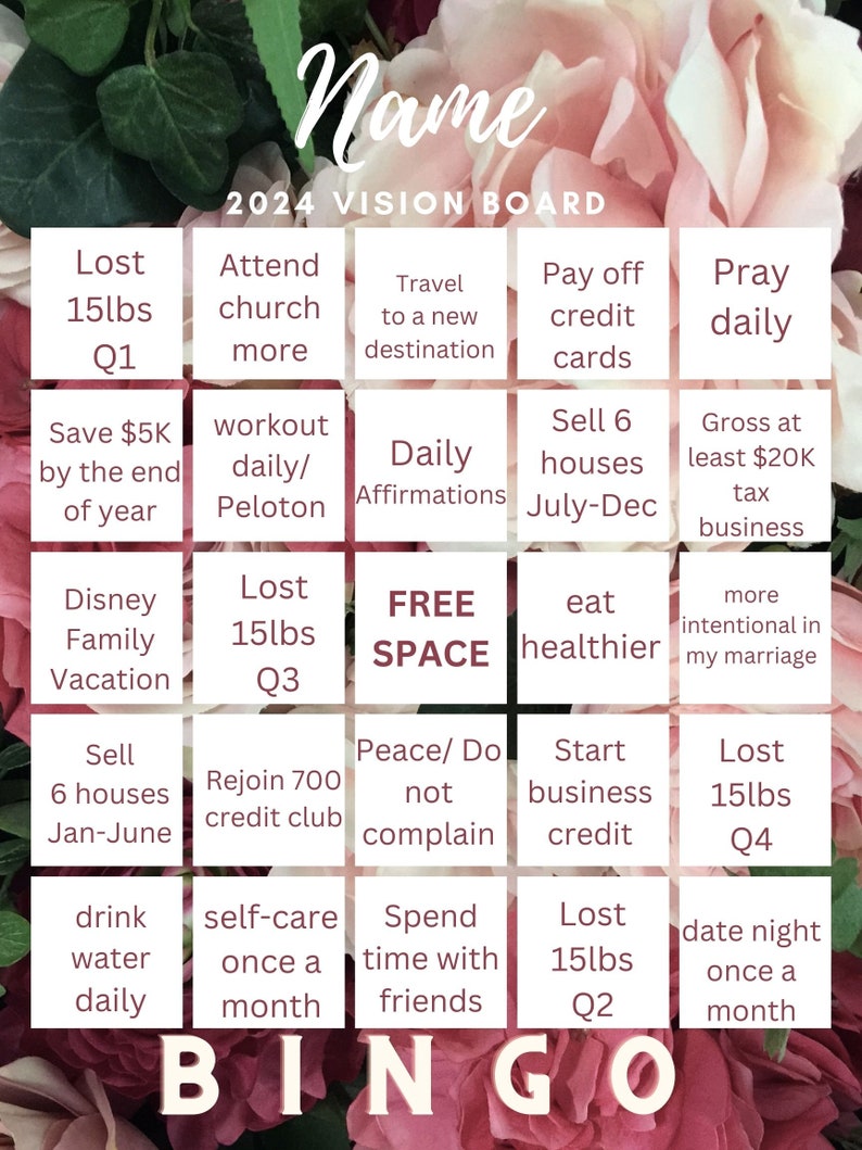 Vision Board Bingo Canva Template - Etsy