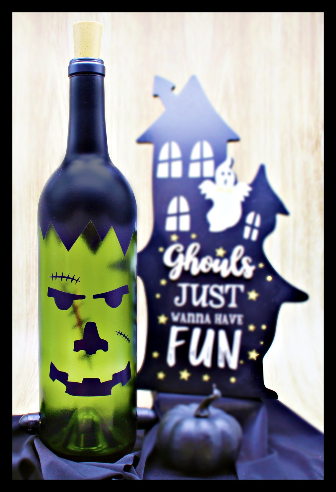 Frankenstein Monster-halloween-lighted Wine Bottles-gift-home Decor - Etsy