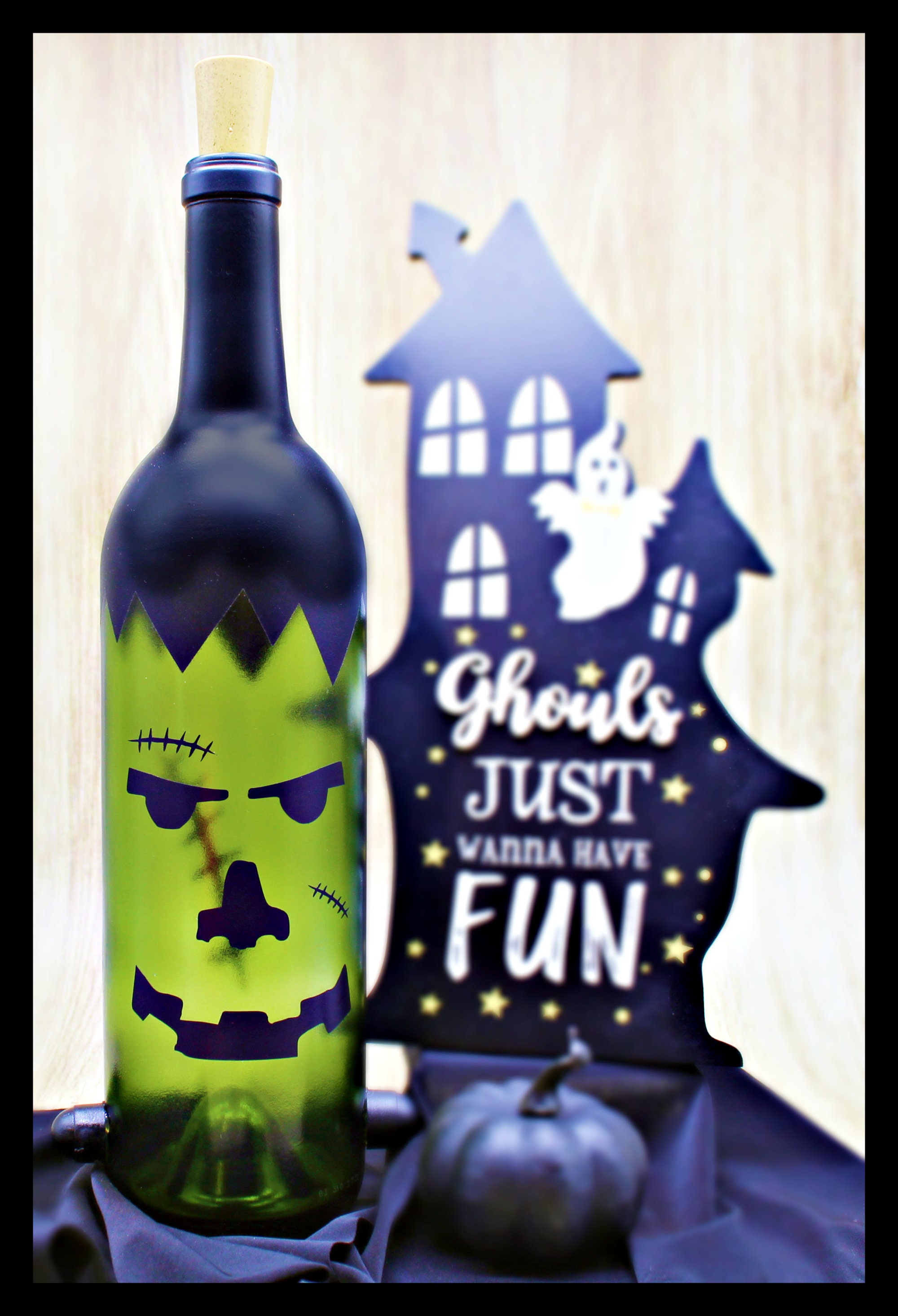 Frankenstein Monster-halloween-lighted Wine Bottles-gift-home Decor - Etsy