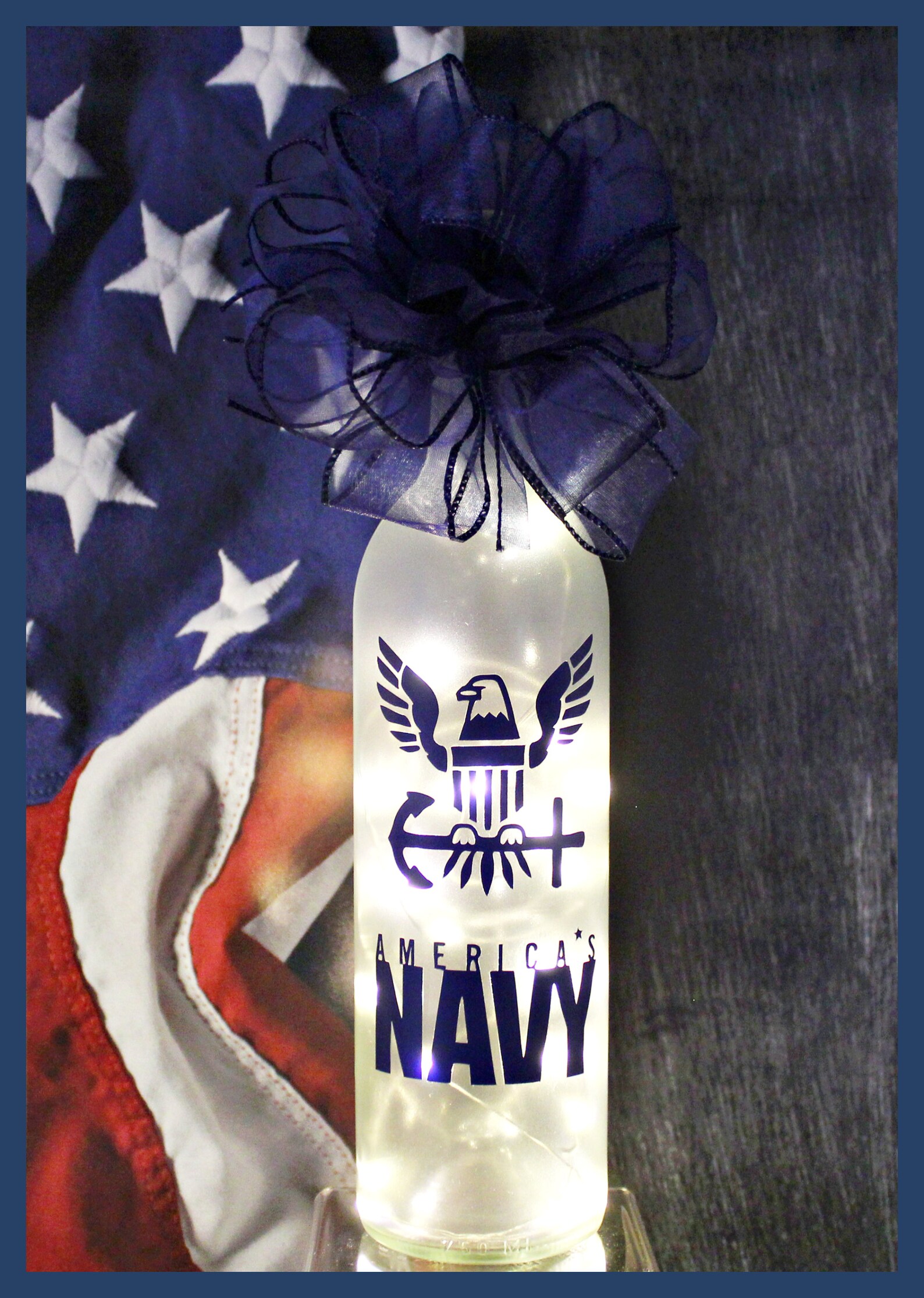 Navy-patriotic-military-lighted Wine Bottles-gift-home Décor - Etsy