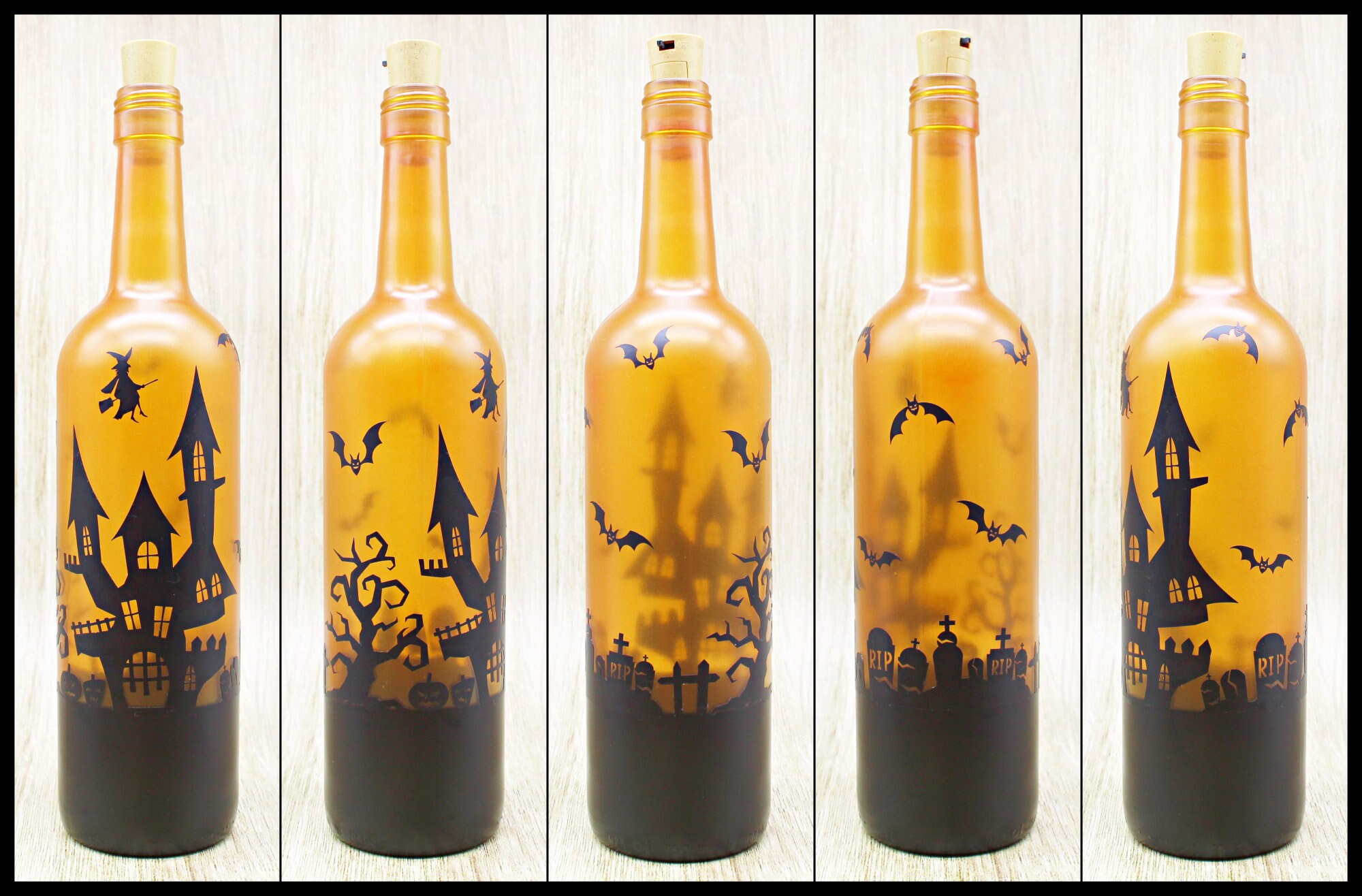 Haunted House-halloween-lighted Wine Bottles-gift-home Décor - Etsy