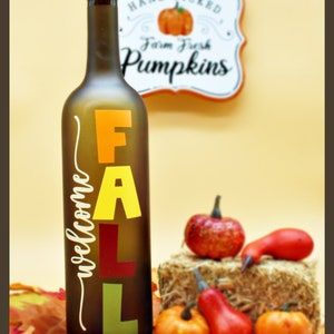 Welcome Fall-autumn-fall-lighted Wine Bottles-gift-home Décor - Etsy