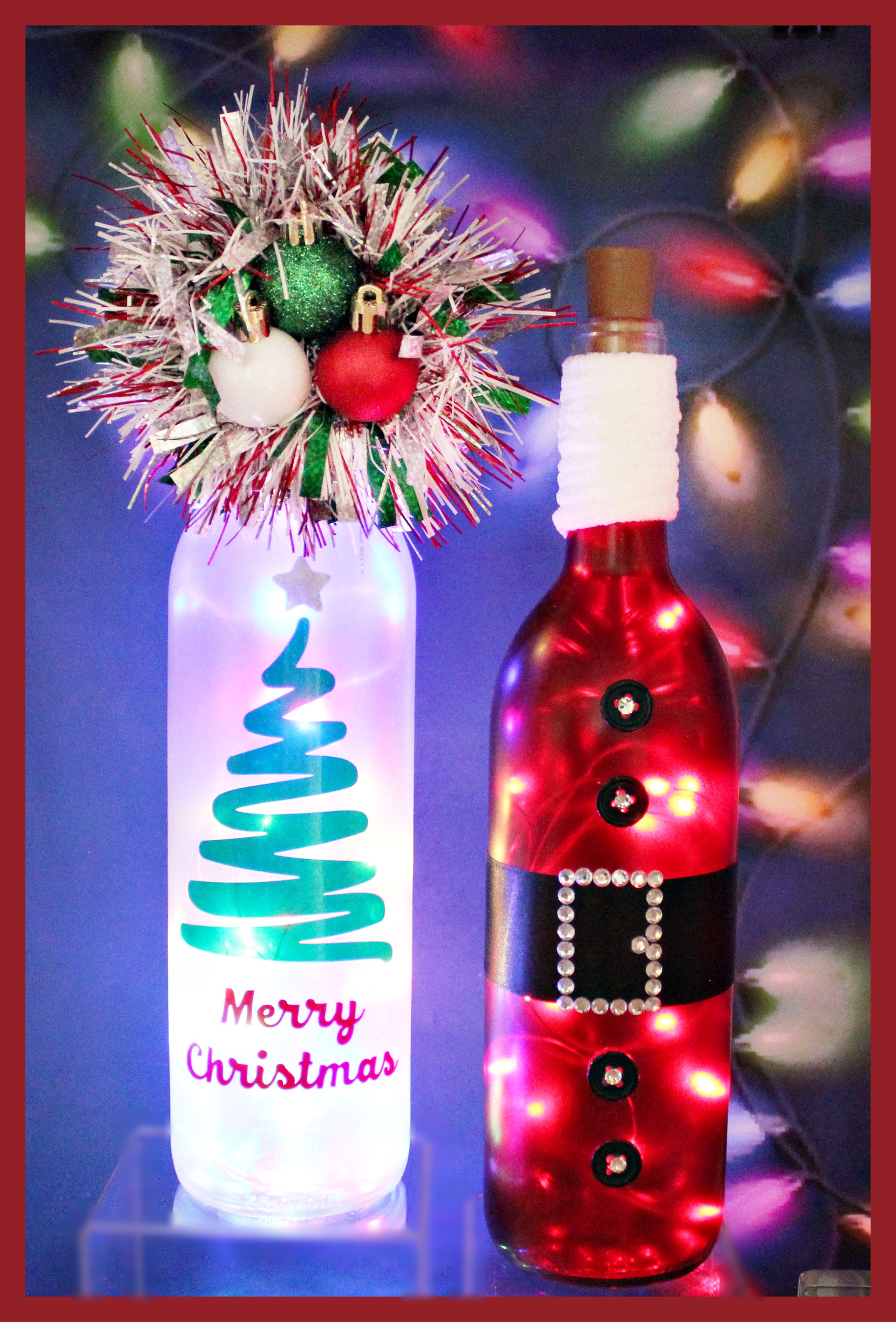 Santa-christmas-lighted Wine Bottles-gift-home Decor - Etsy