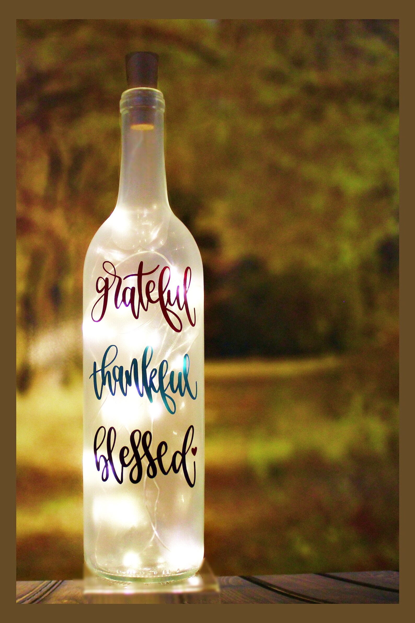 Grateful Thankful Blessed-autumn-fall-thanksgiving-lighted Wine Bottles ...