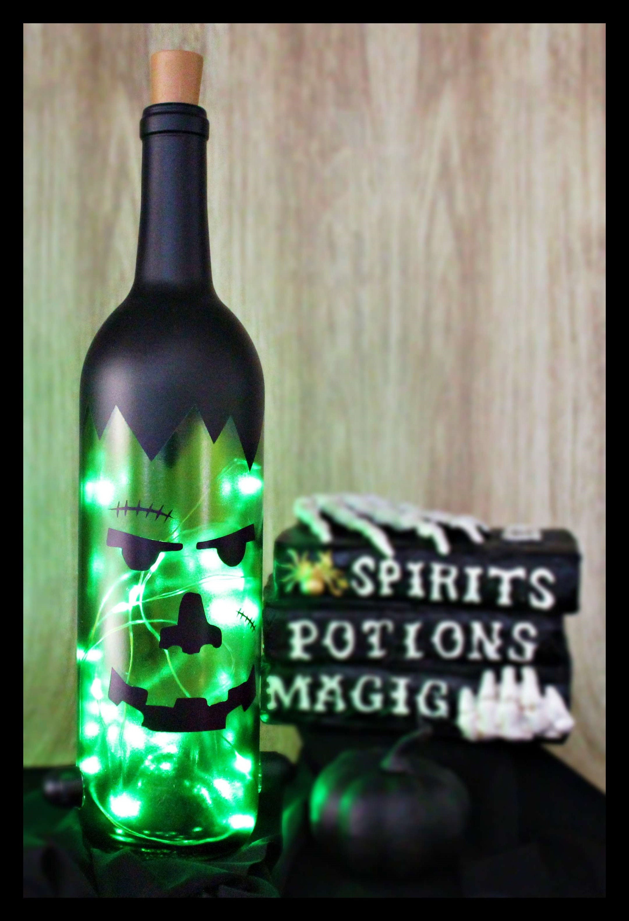 Frankenstein Monster-halloween-lighted Wine Bottles-gift-home Decor - Etsy