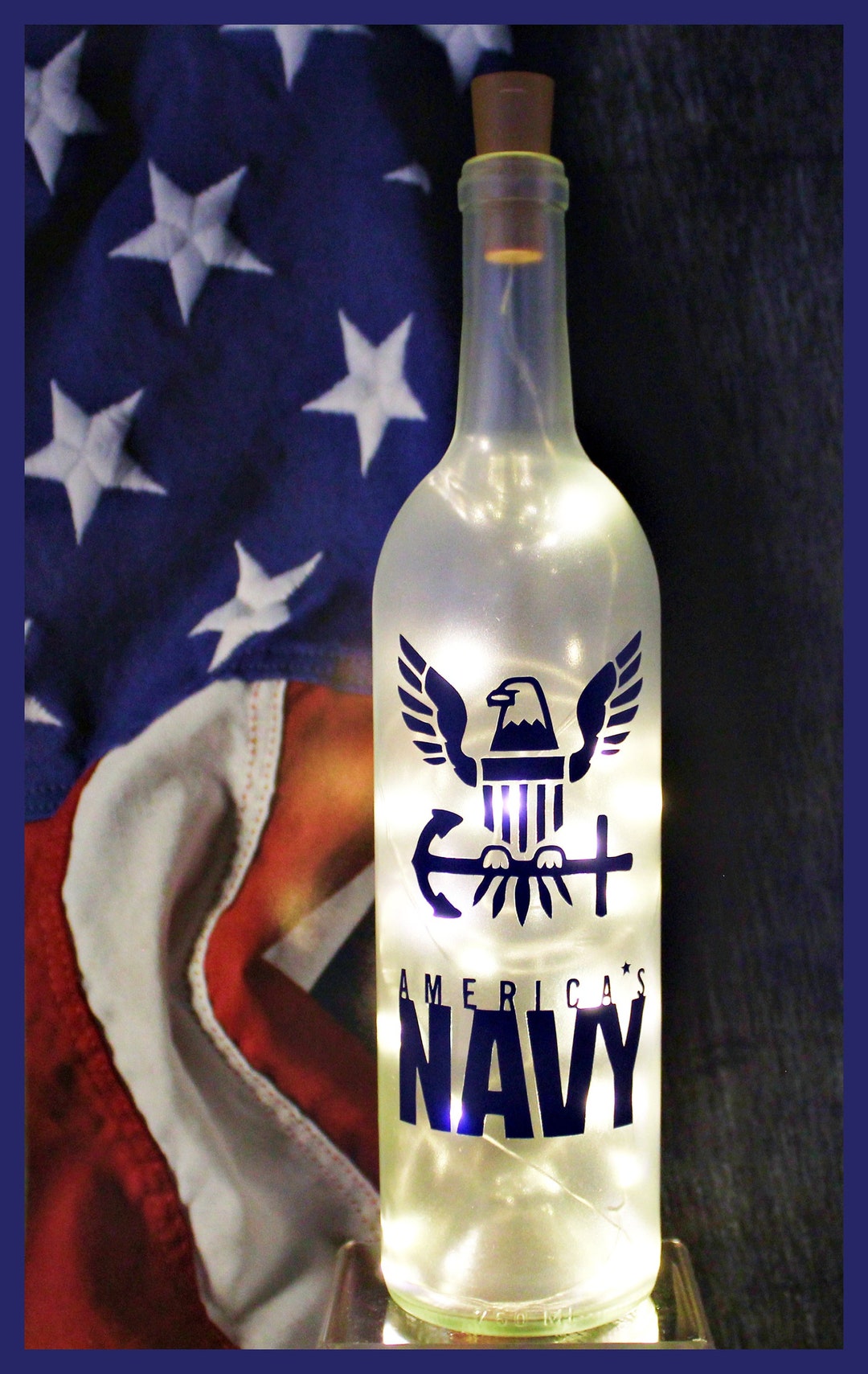 Navy-patriotic-military-lighted Wine Bottles-gift-home Décor - Etsy