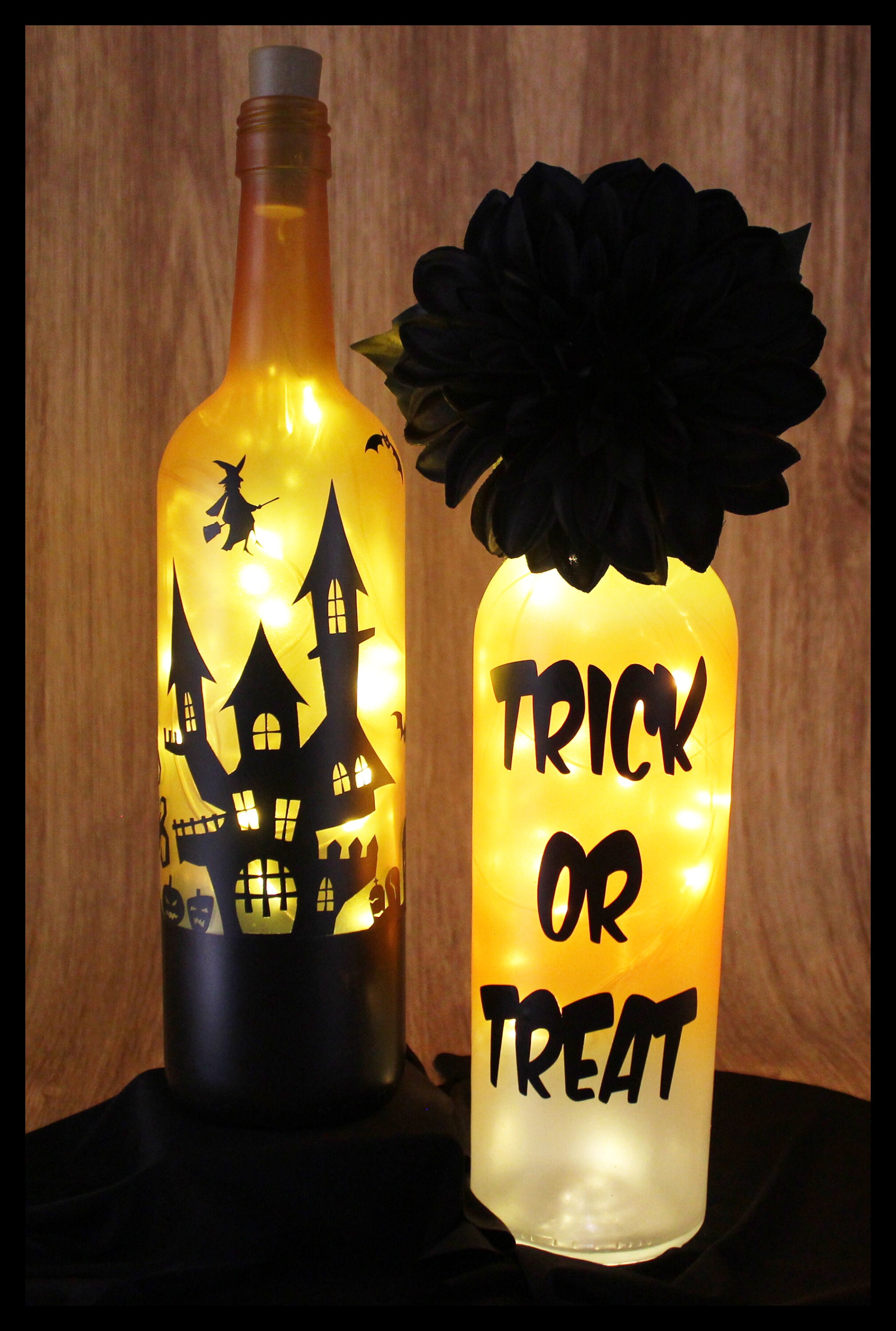Haunted House-halloween-lighted Wine Bottles-gift-home Décor - Etsy