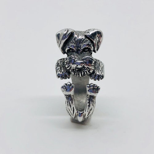 Handmade Miniature Schnauzer Cuddle Wrap Ring in Sterling - Etsy