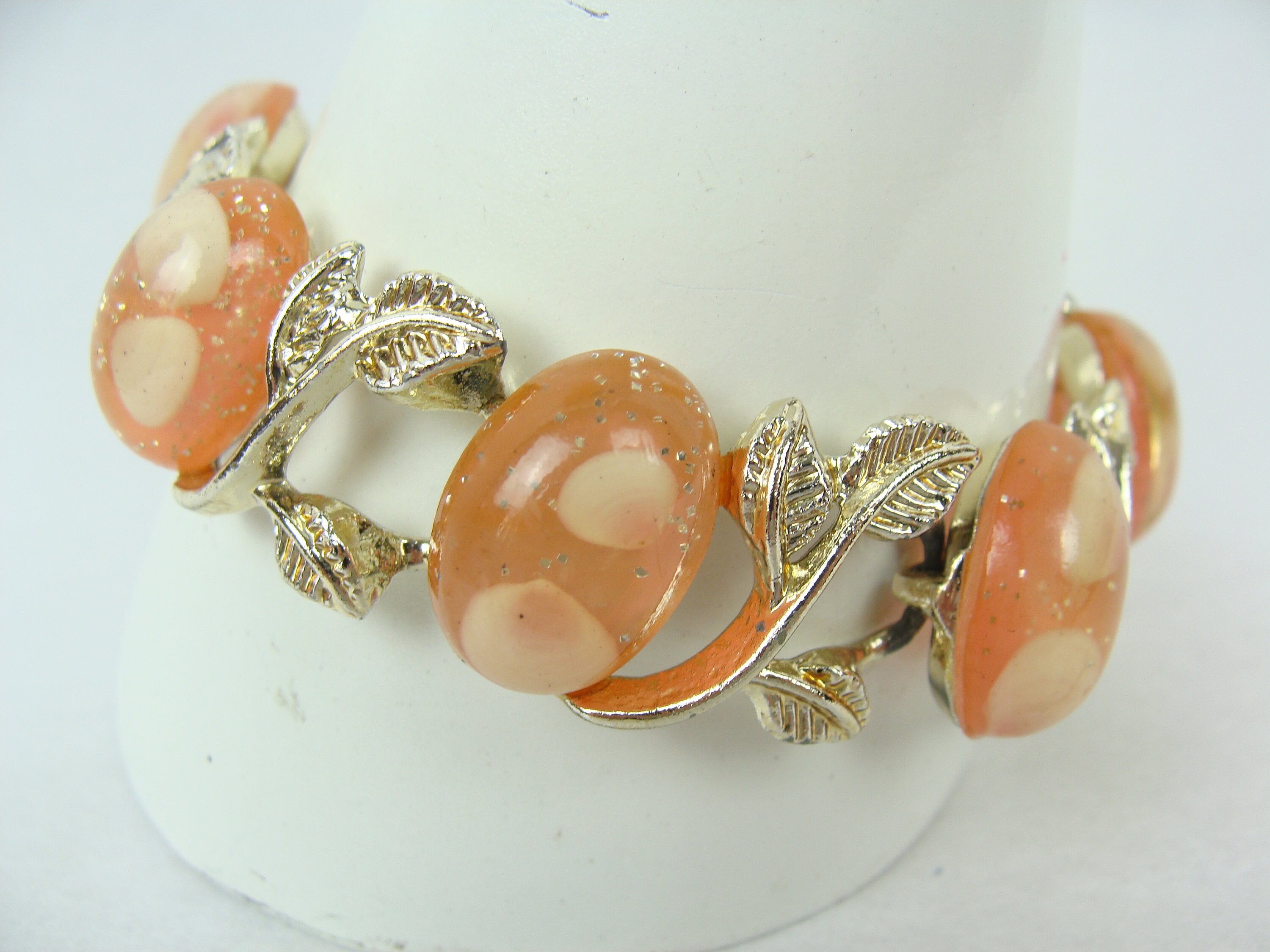 Vintage Link Bracelet 50s Glitter Confetti Lucite Cabochon | Etsy