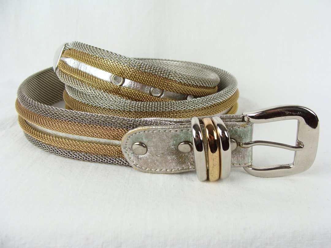Vintage Mixed Metal Belt 80s Express Size Large Adjustable Belt Leather ...
