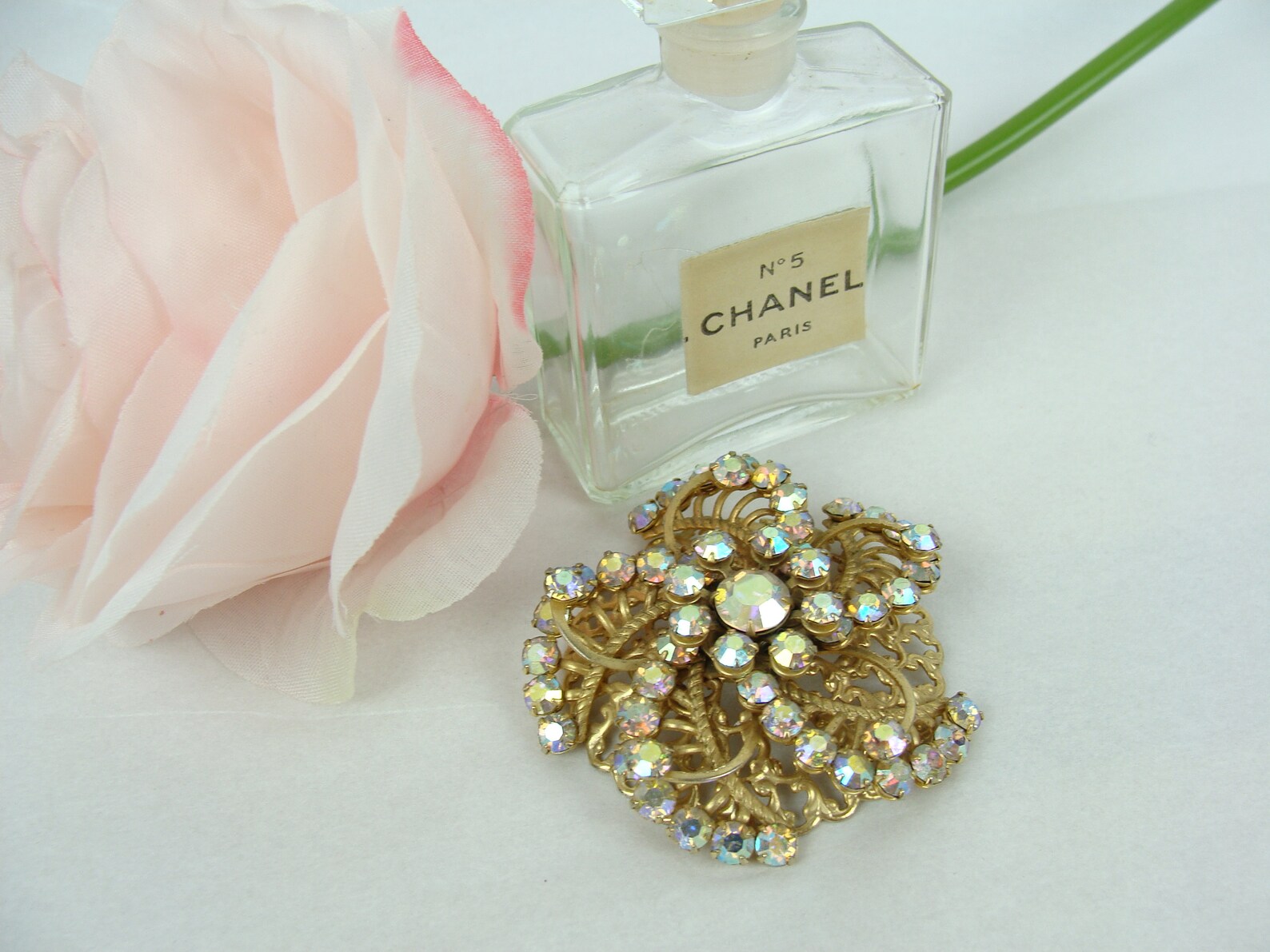 Vintage Rhinestone Brooch 60s Aurora Borealis Pinwheel Flower | Etsy