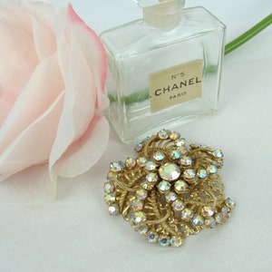 Vintage Rhinestone Brooch 60s Aurora Borealis Pinwheel Flower Stacked ...