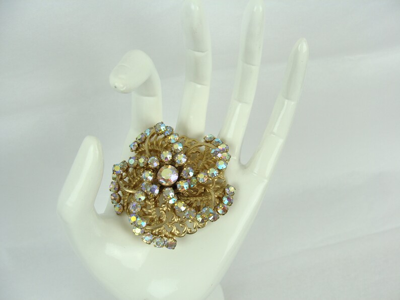 Vintage Rhinestone Brooch 60s Aurora Borealis Pinwheel Flower - Etsy