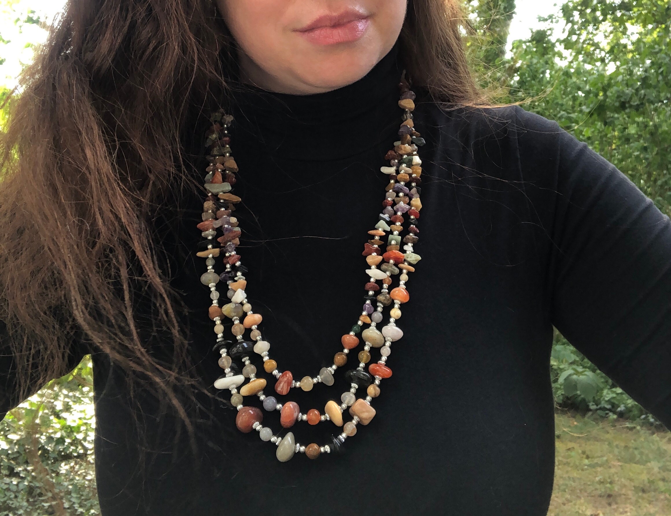 Vintage Beaded Necklace 70s Chunky Necklace Stone Rocks Multi | Etsy