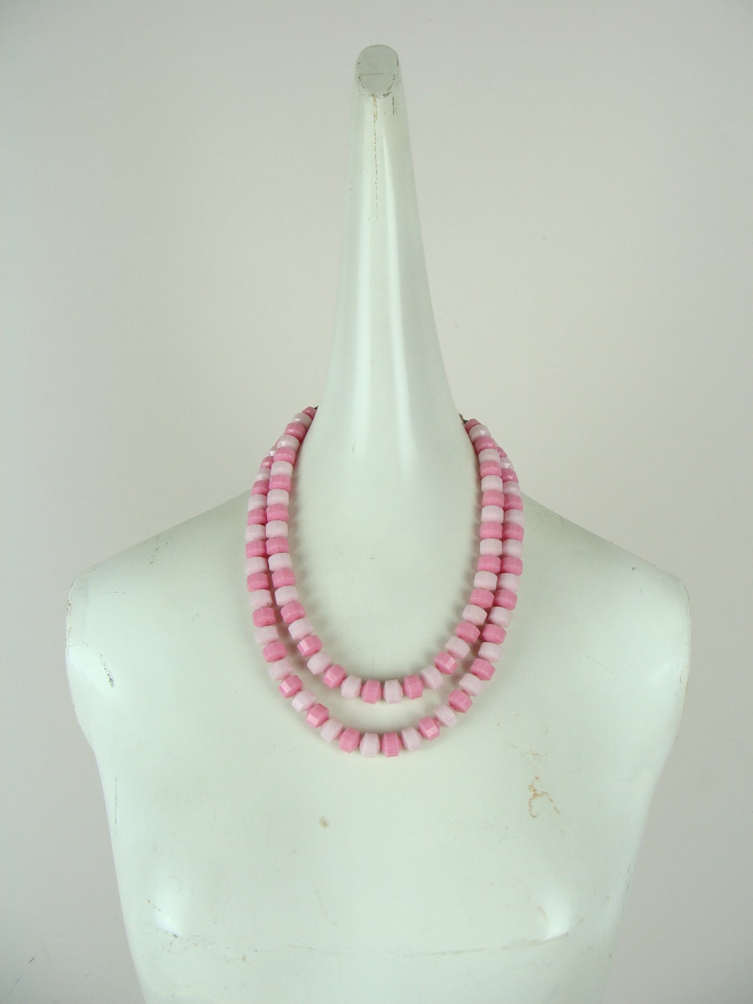 Vintage Beaded Necklace 60s Pink Multi Strand Mod Retro Candy Necklace ...