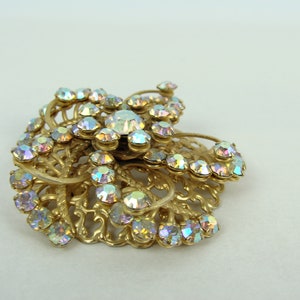 Vintage Rhinestone Brooch 60s Aurora Borealis Pinwheel Flower Stacked ...