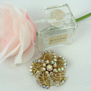 Vintage Rhinestone Brooch 60s Aurora Borealis Pinwheel Flower Stacked ...