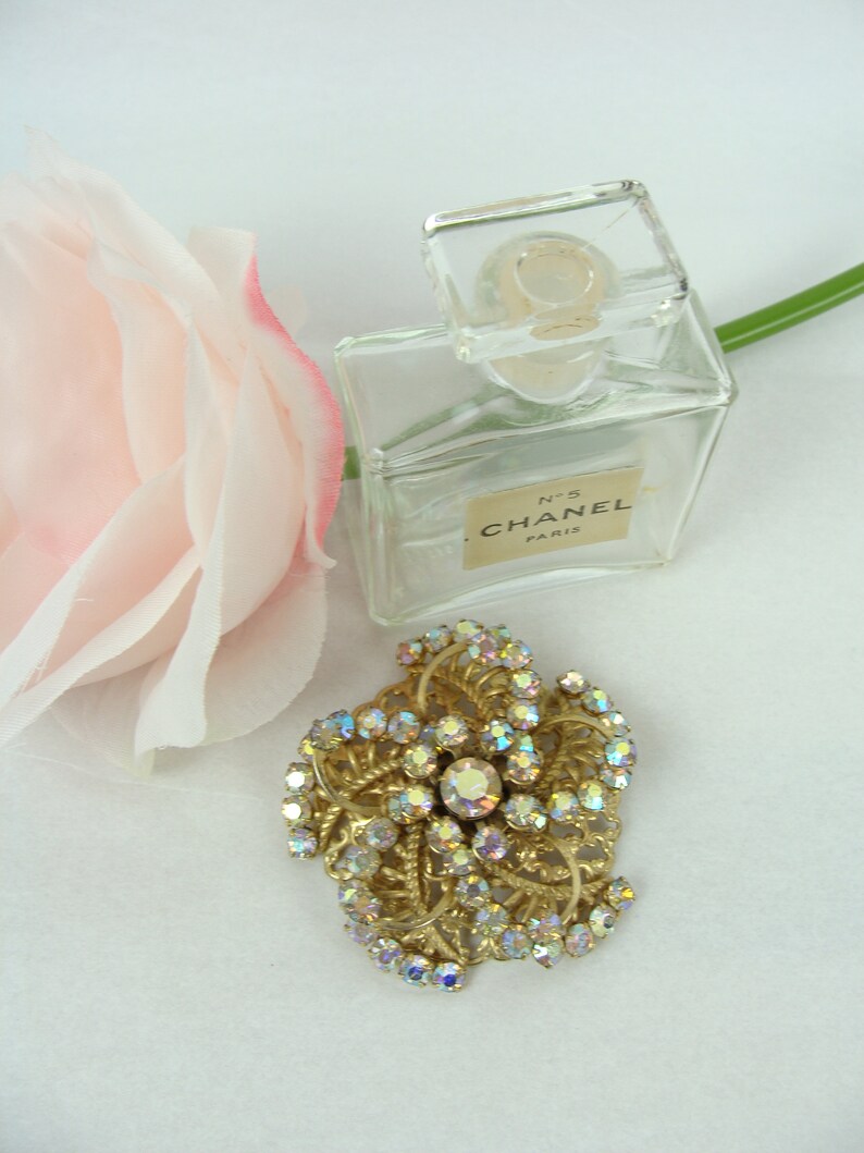 Vintage Rhinestone Brooch 60s Aurora Borealis Pinwheel Flower | Etsy