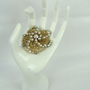 Vintage Rhinestone Brooch 60s Aurora Borealis Pinwheel Flower Stacked ...