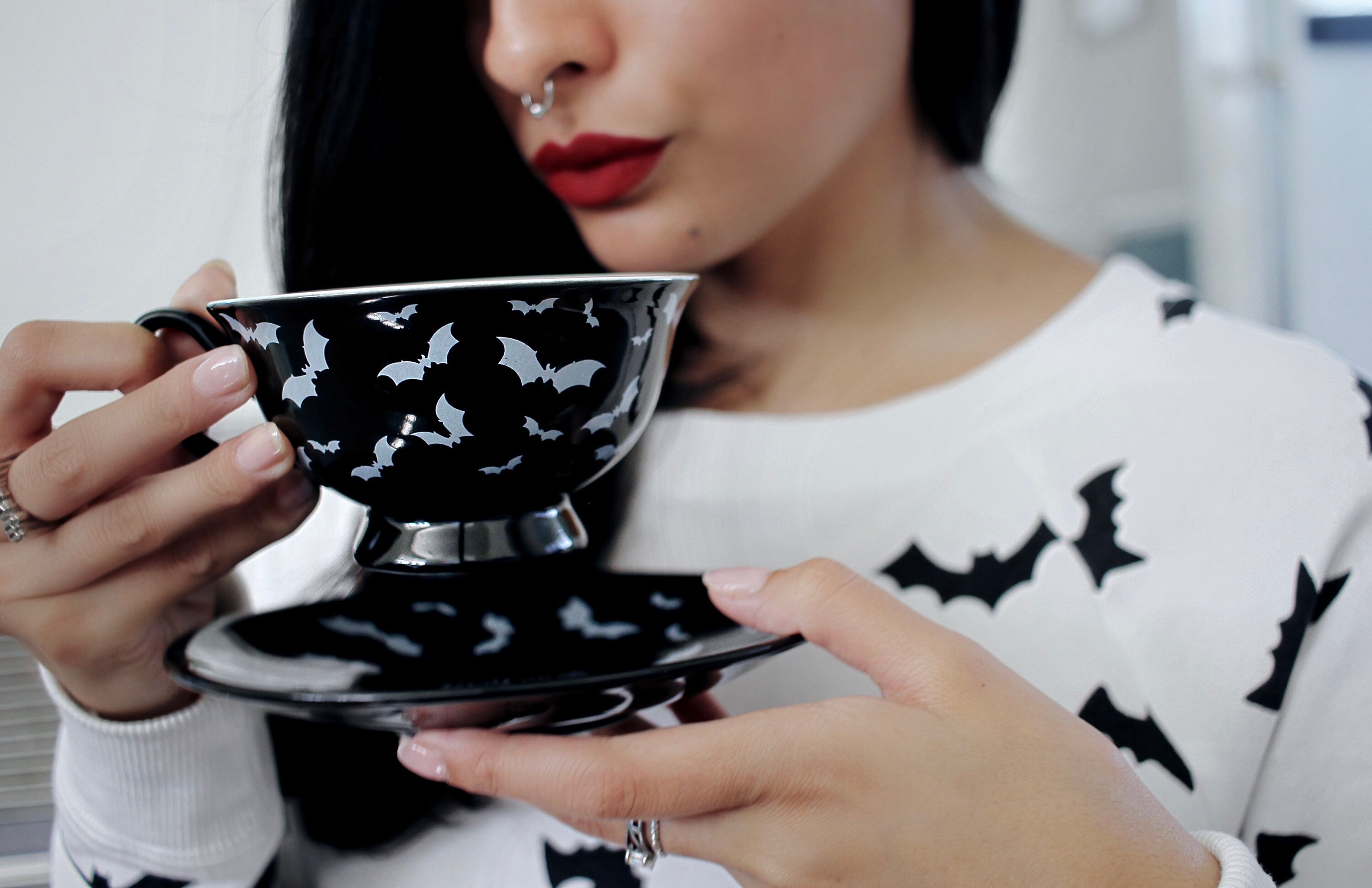 Bat tea cup set / Cup and saucer / White bats | Etsy