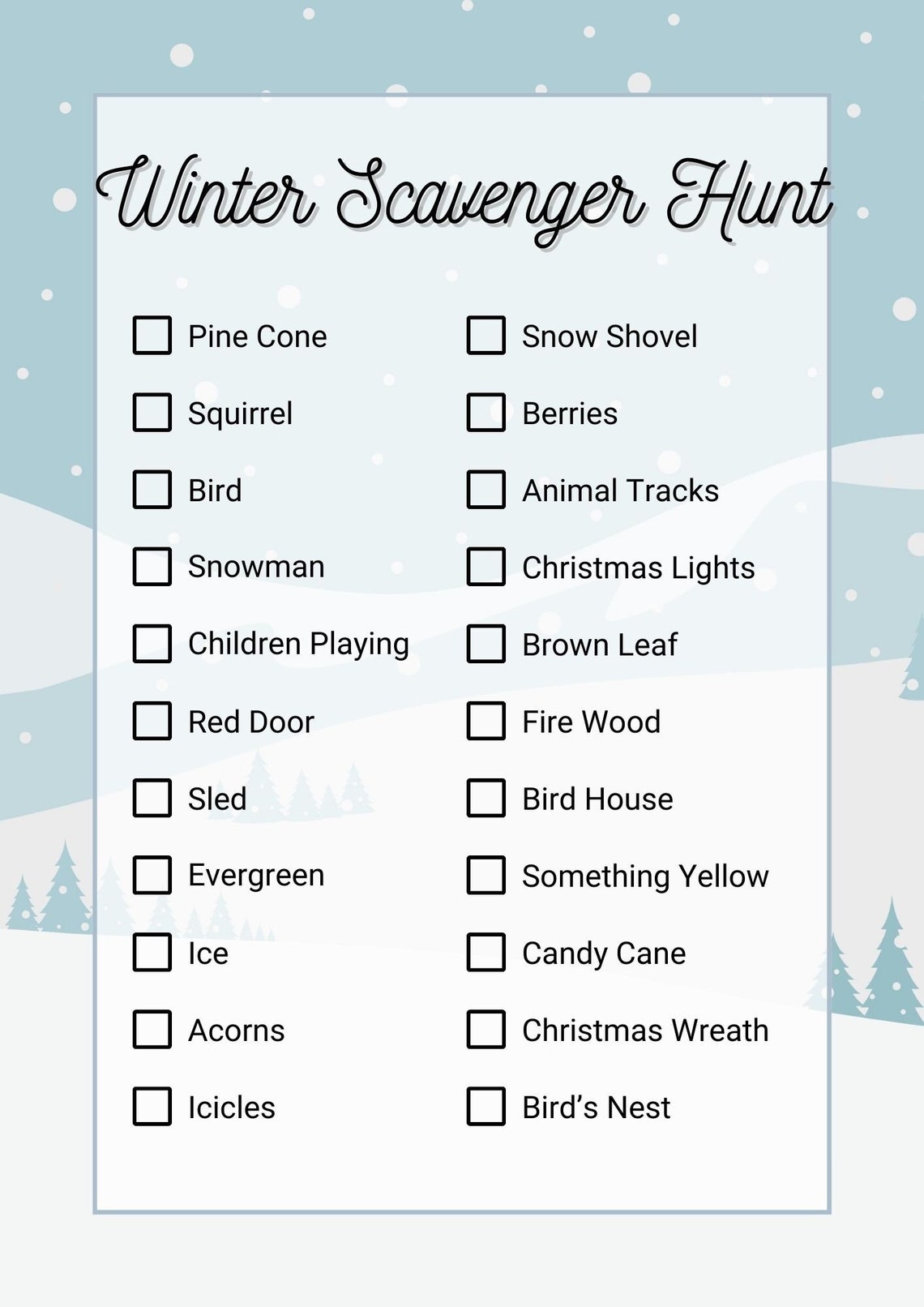 Winter Scavenger Hunt for Kids - Etsy