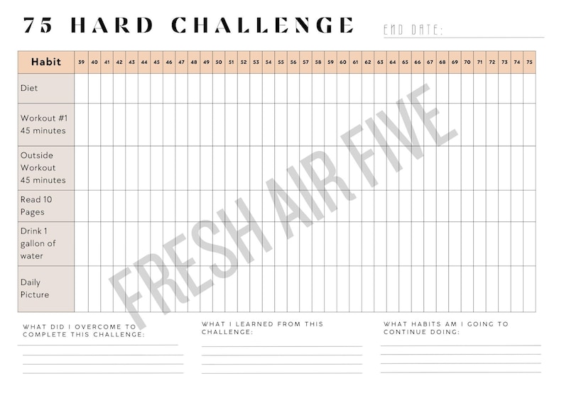 75 Hard Habit Tracker - Etsy