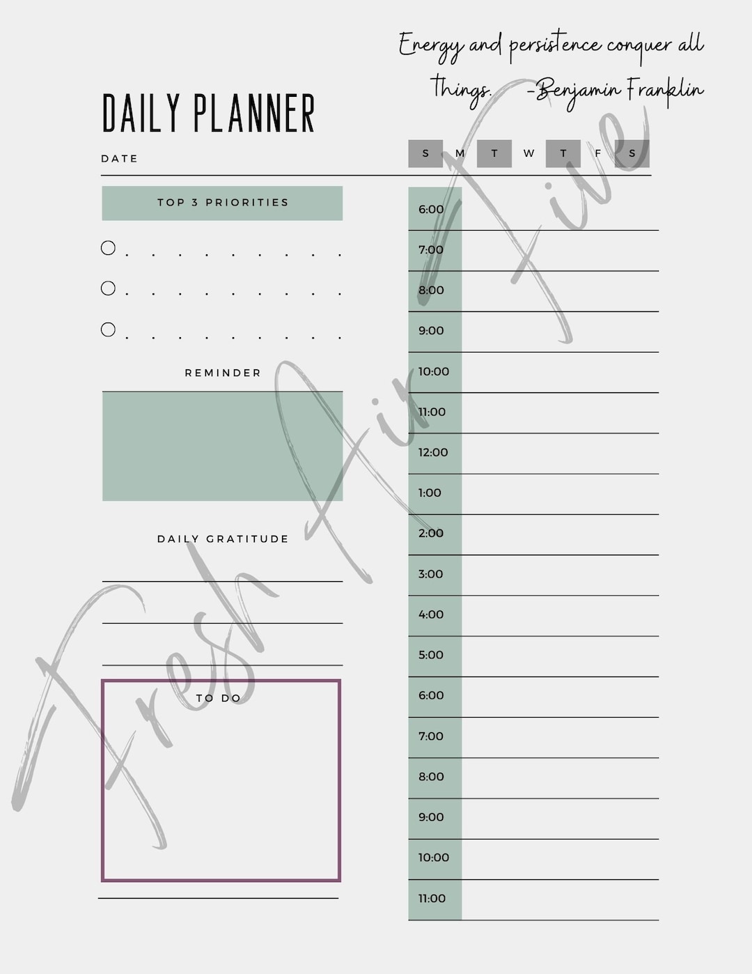 20 Page Daily Printable Planner With Daily Motivational Quote - To-do ...