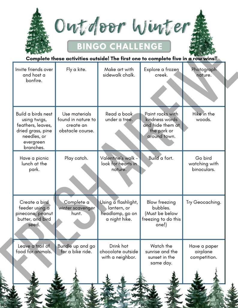 Outdoor Winter Bingo for Kids - Etsy