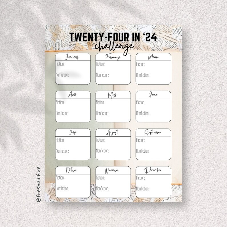 24 Books in 2024 Reading Challenge Printable - Etsy