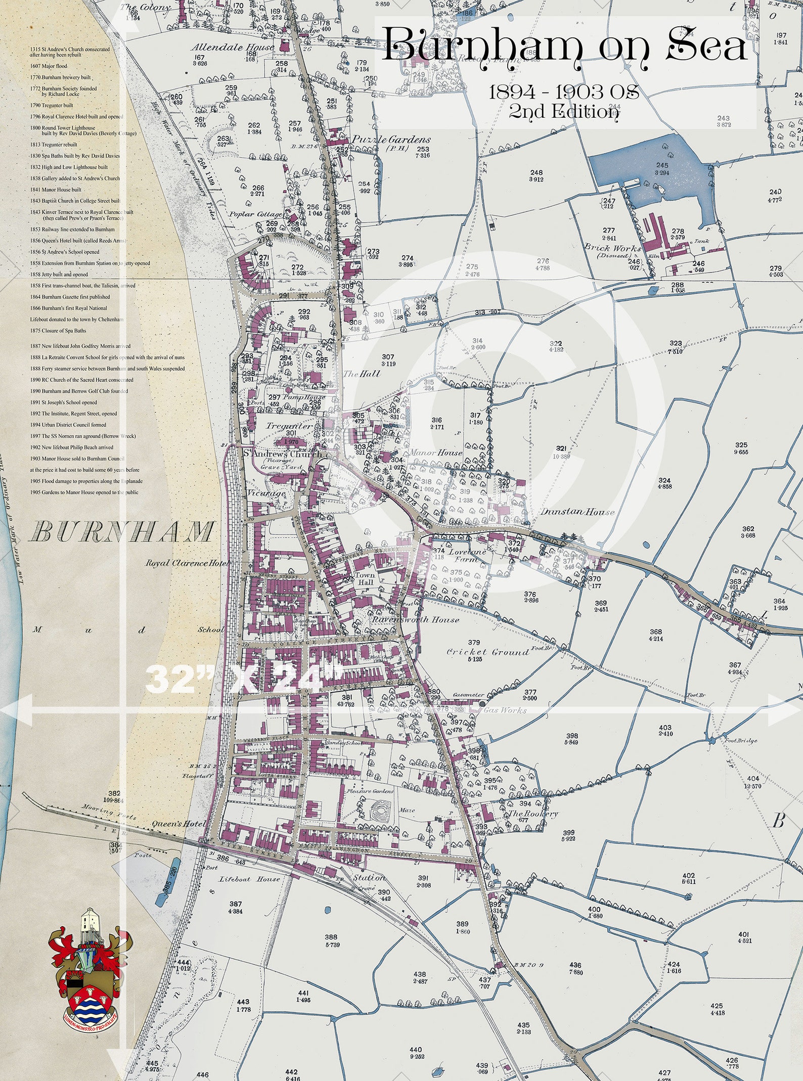 Burnham-on-sea Vintage C1894 Fold Out Map - Etsy Sweden