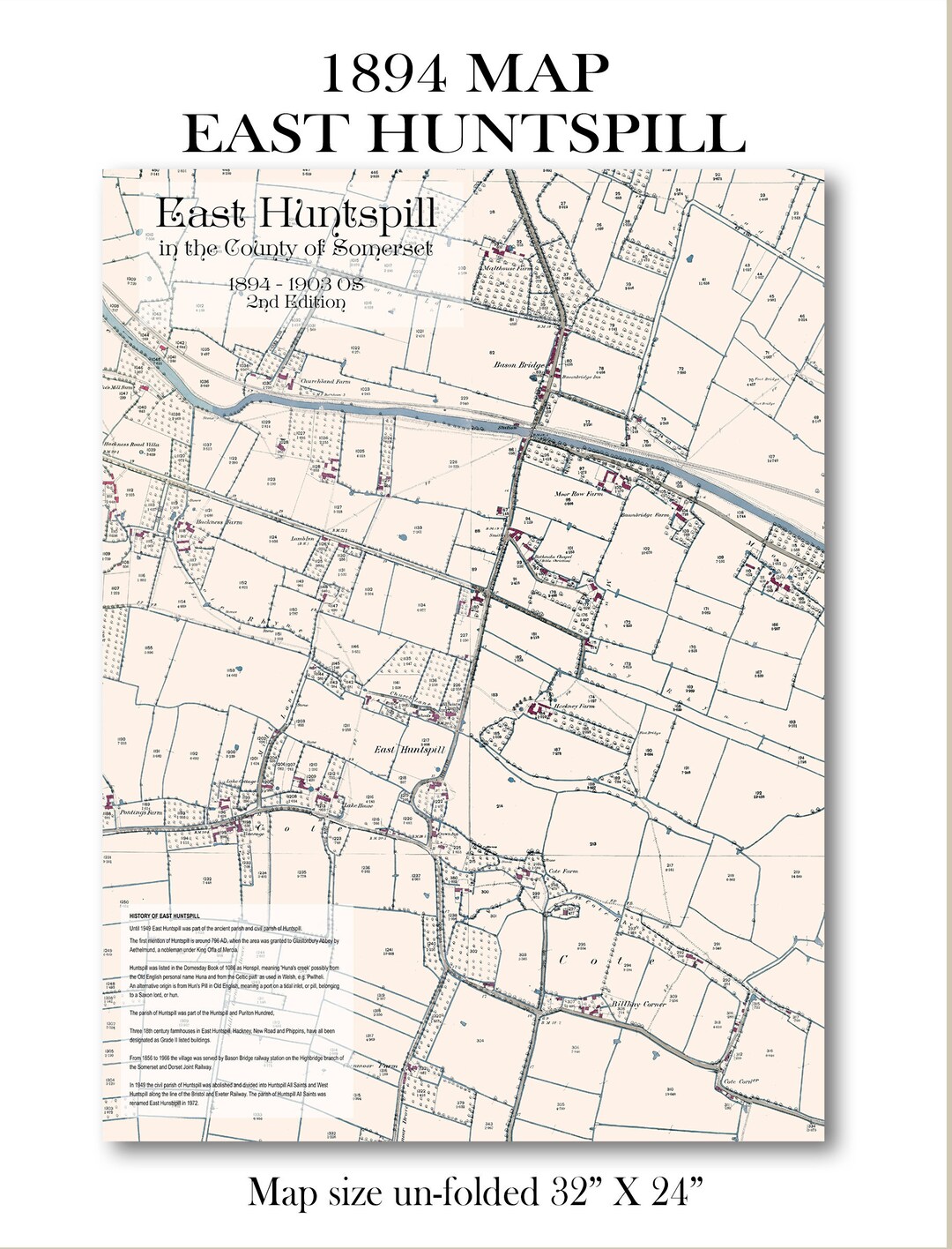 East Huntspill - Near Burnham-on-sea, Somerset. Vintage Fold Out Map ...