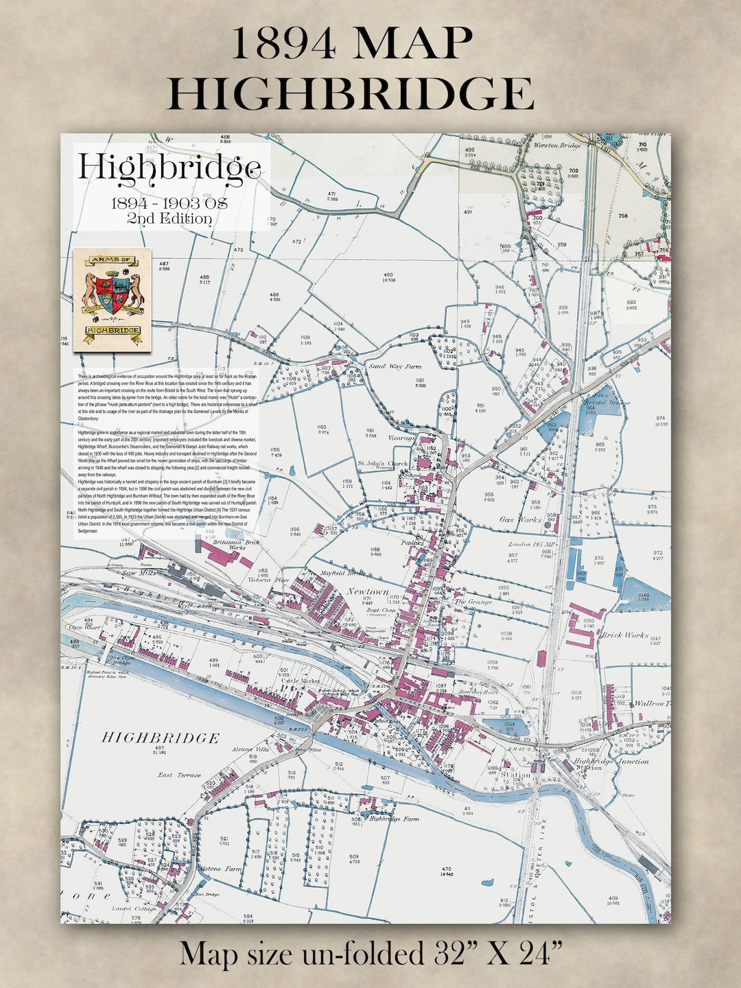 Highbridge - Somerset (near Burnham-on-sea) - Vintage Fold Out Map ...
