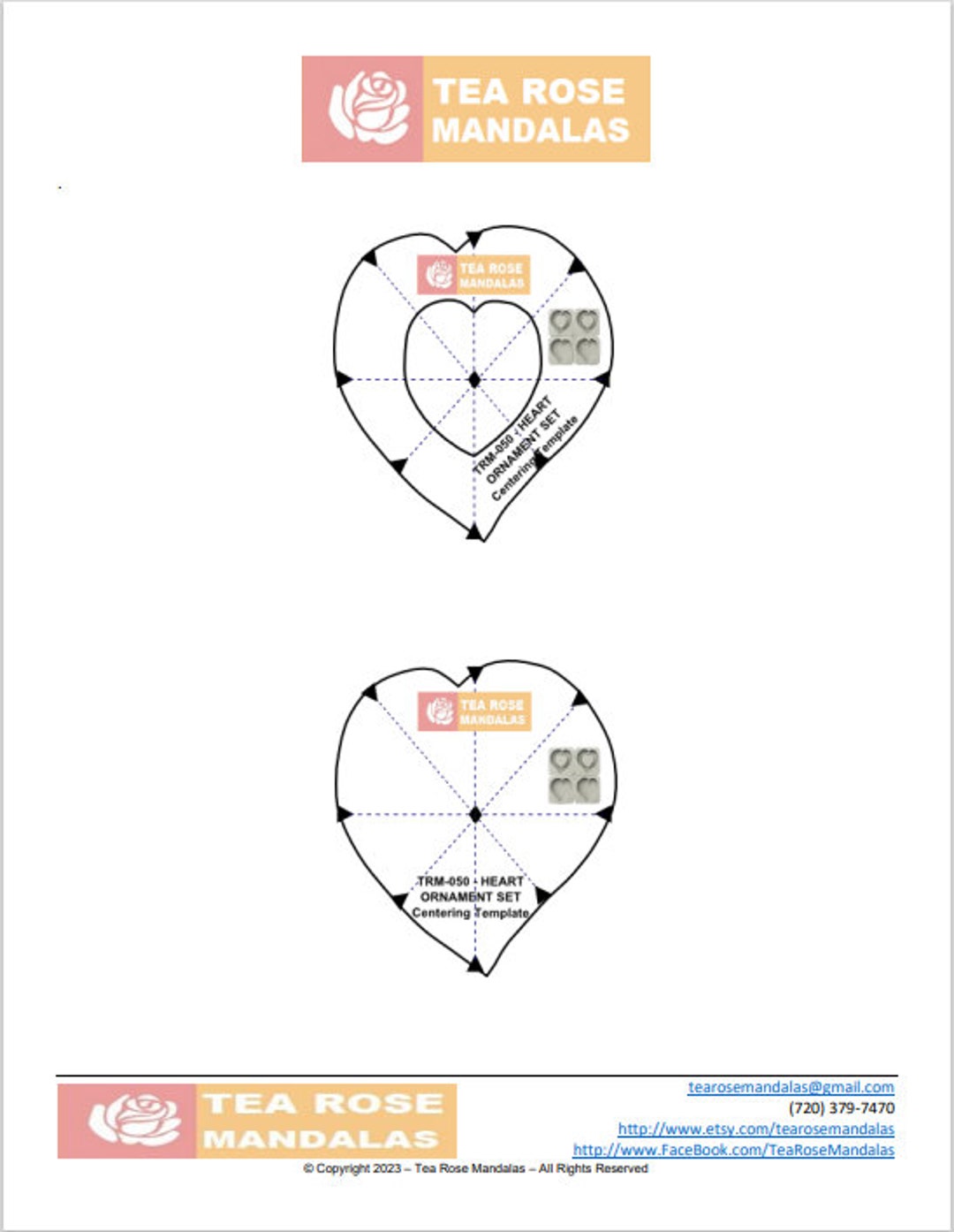 HEART ORNAMENT SET Printed Centering Template Pdf File for Heart Shaped ...