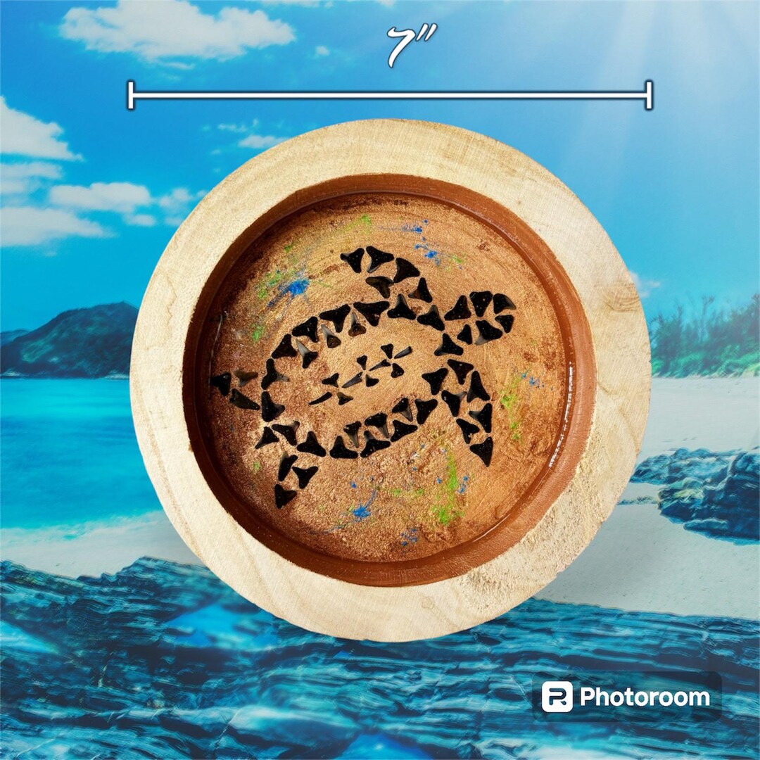 Shark Tooth Sea Turtle Design in Natural Wood Bowl - Etsy