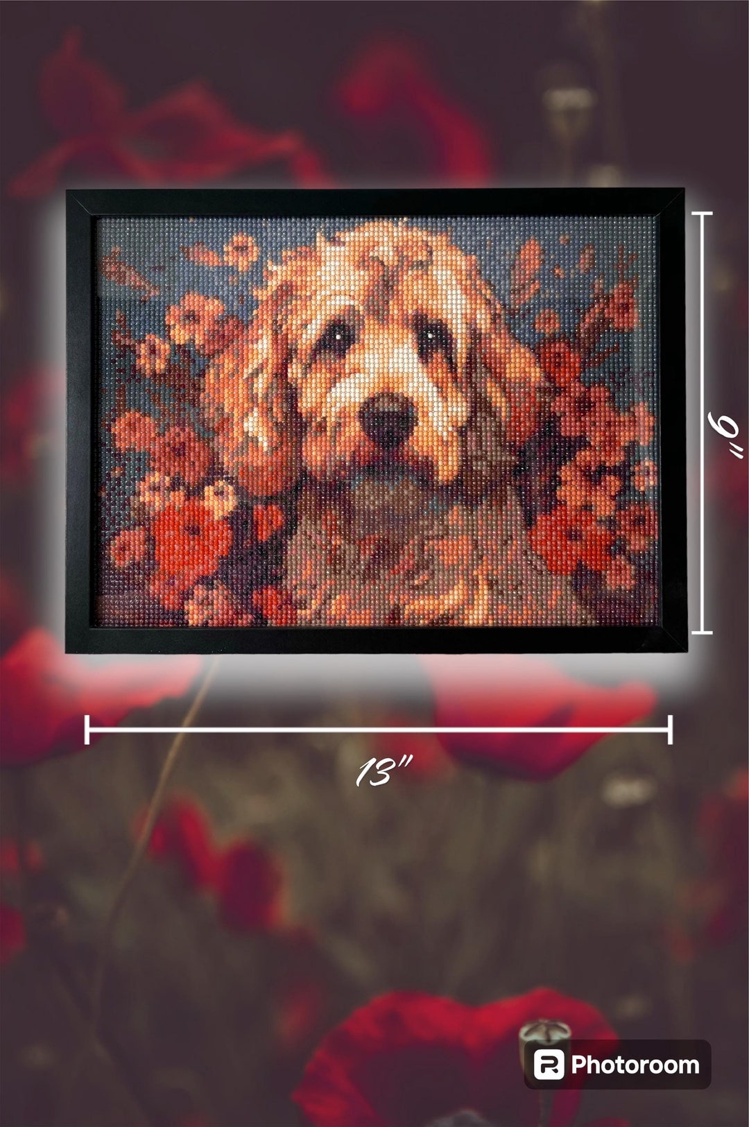 Goldendoodle in a Field of Poppies Framed Diamond Painting - Etsy