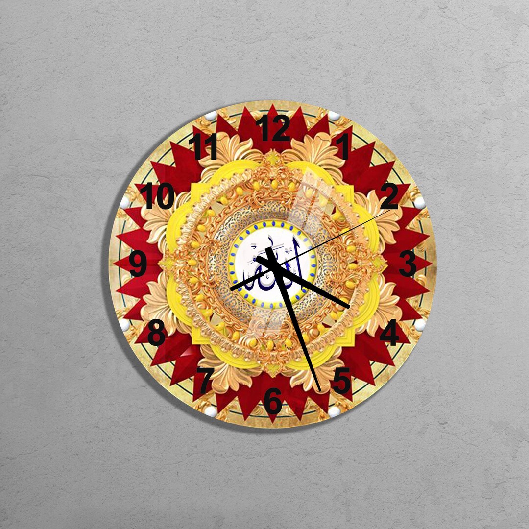 Tempered Glass Allah Calligraphy Islamic Wall Clock, Islamic Wall Art ...