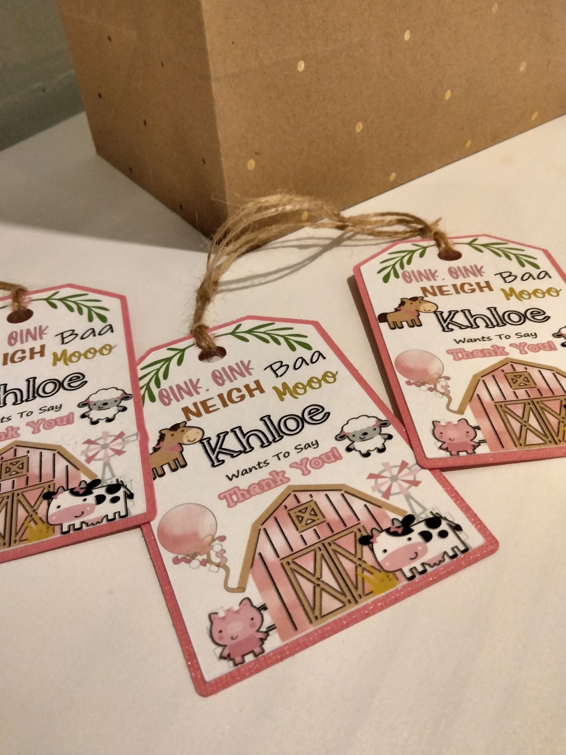 Farm Theme Favor Tag Pink Barnyard Party Farm Thank You - Etsy