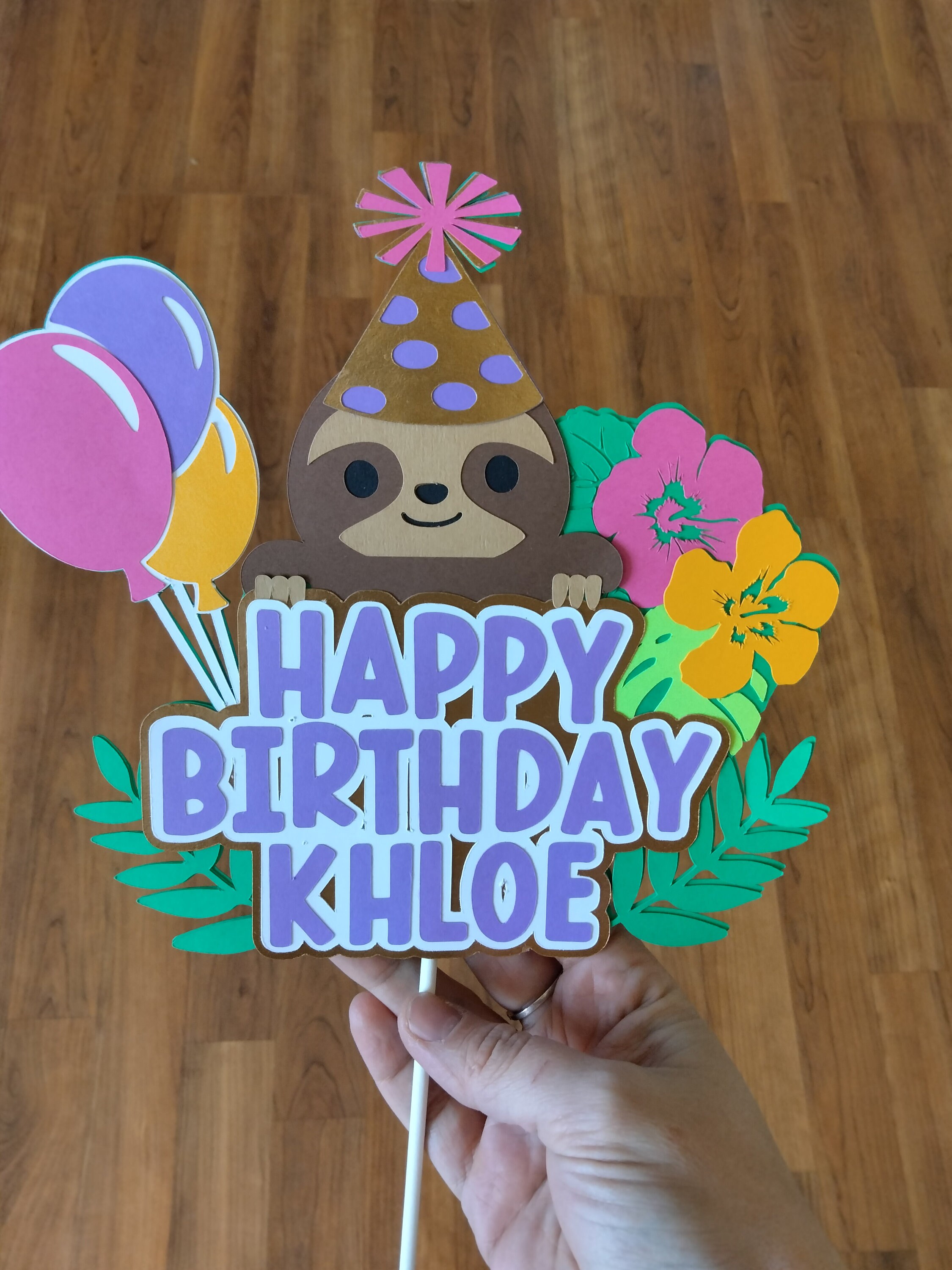 Sloth Cake Topper, Sloth Birthday Theme, Flower Sloth Cake Topper, Girl ...